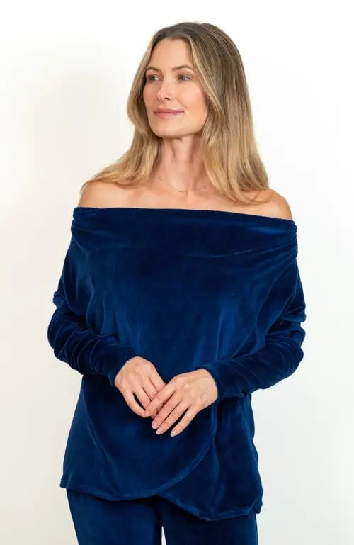 JJWINKS Velour Off-the-shoulder Long Sleeve Top With Shelf - Sapphire