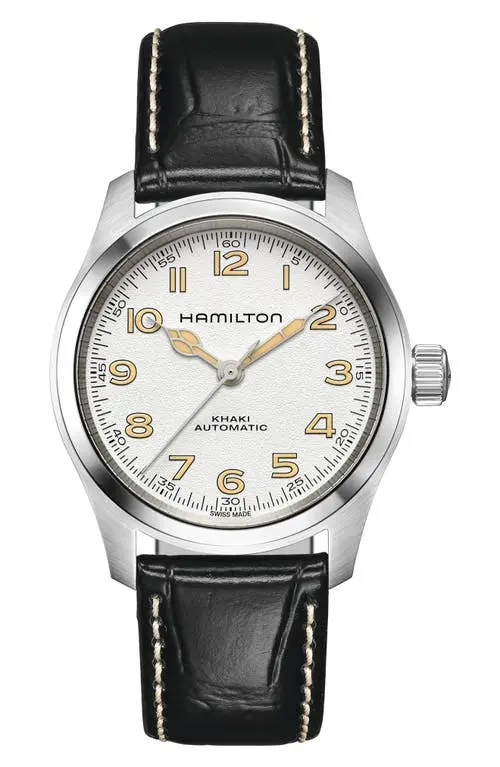 Hamilton Khaki Field Automatic Leather Strap Watch - White