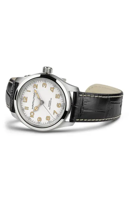 Hamilton Khaki Field Automatic Leather Strap Watch - White