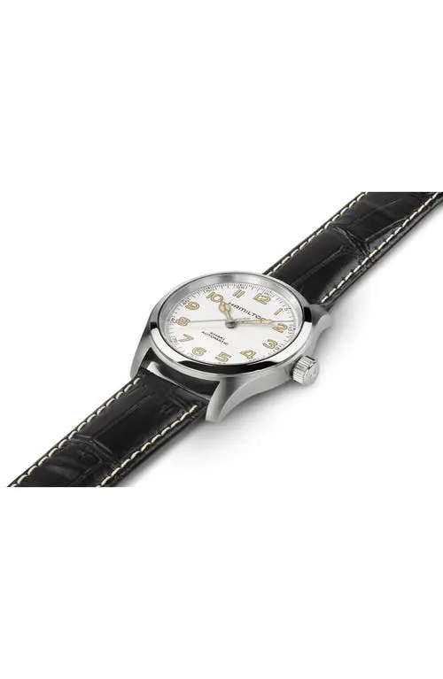 Hamilton Khaki Field Automatic Leather Strap Watch - White