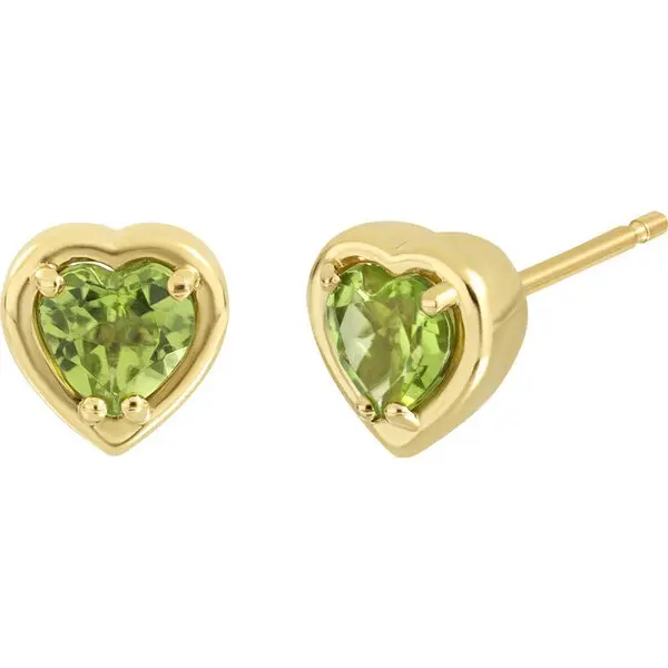 Bony Levy 14k Gold Peridot Heart Stud Earrings - 14k Yellow Gold