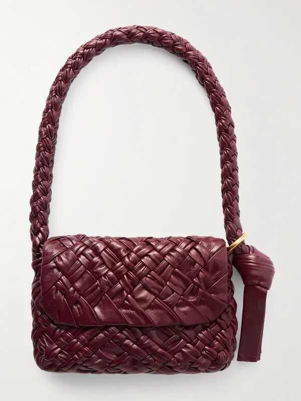 Bottega Veneta Kalimero Città Small Intrecciato Leather Shoulder Bag - Burgundy
