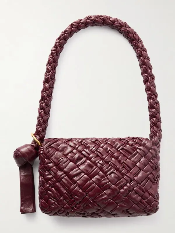 Bottega Veneta Kalimero Città Small Intrecciato Leather Shoulder Bag - Burgundy