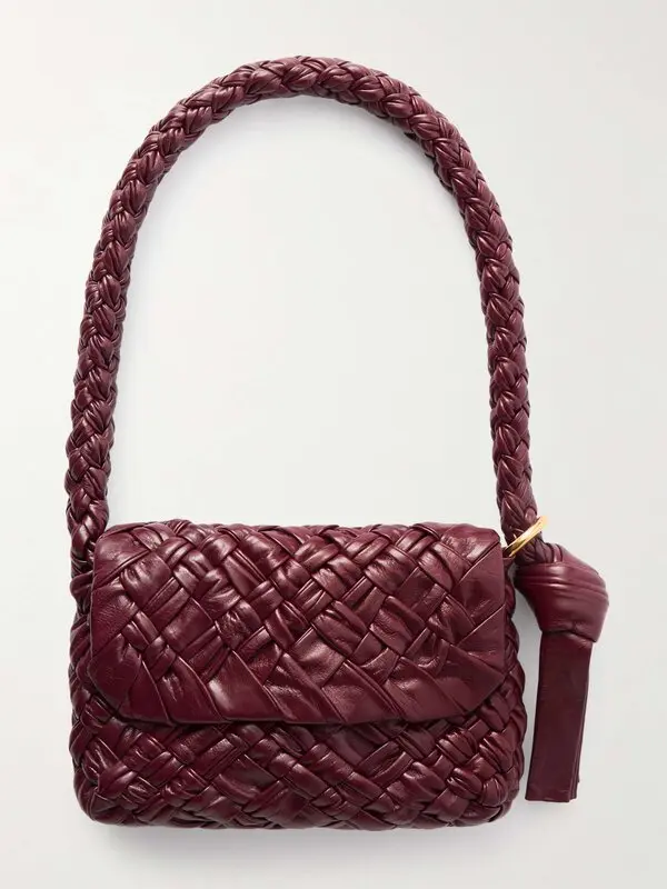 Bottega Veneta Kalimero Città Small Intrecciato Leather Shoulder Bag - Burgundy