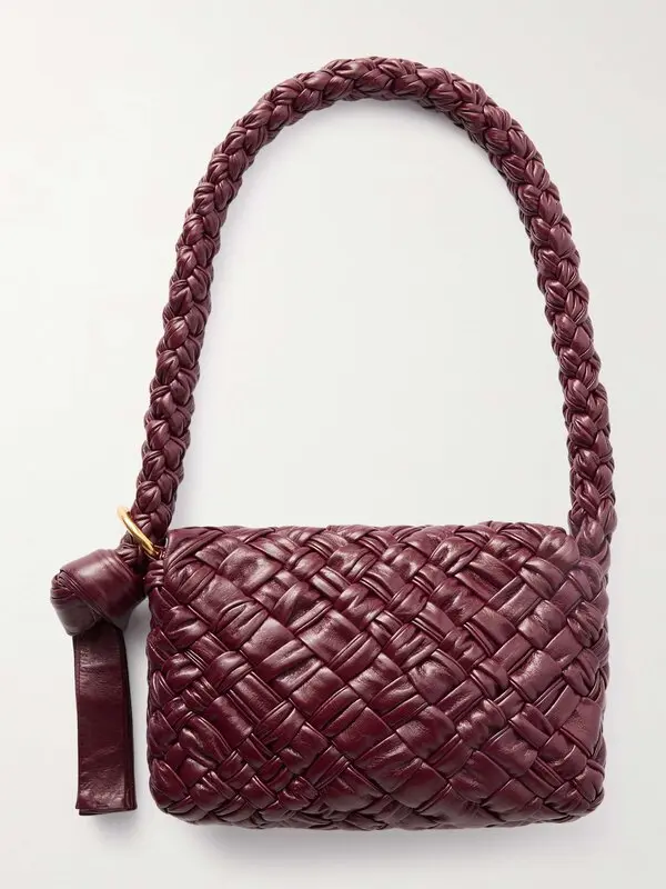 Bottega Veneta Kalimero Città Small Intrecciato Leather Shoulder Bag - Burgundy