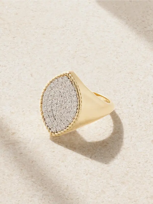 Yvonne Léon Chevalière Marquise Diamond Signet Ring - Silver