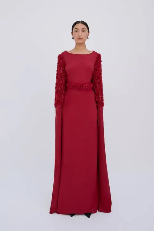 RAISHMA Louisa Gown With Rosette Textured Sleeves