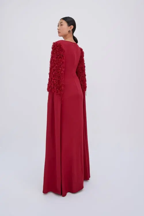 RAISHMA Louisa Gown With Rosette Textured Sleeves