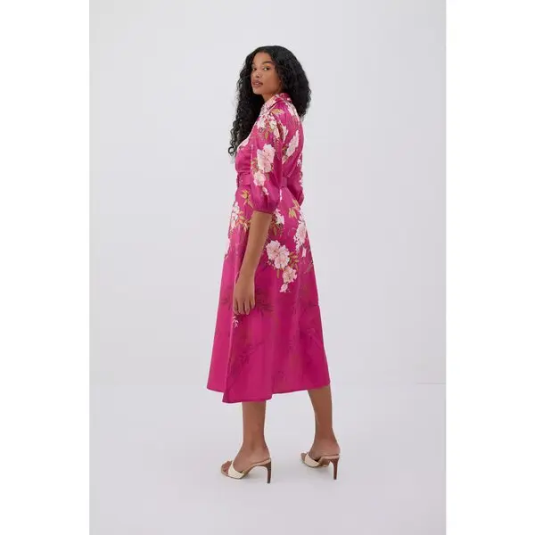 RAISHMA Aria Floral Print Midi Shirt Dress