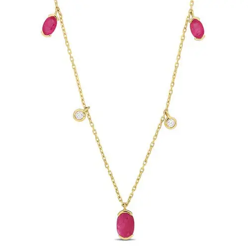 JULIANNA B. 10k Yellow Gold And Diamond Station Necklace - Ruby