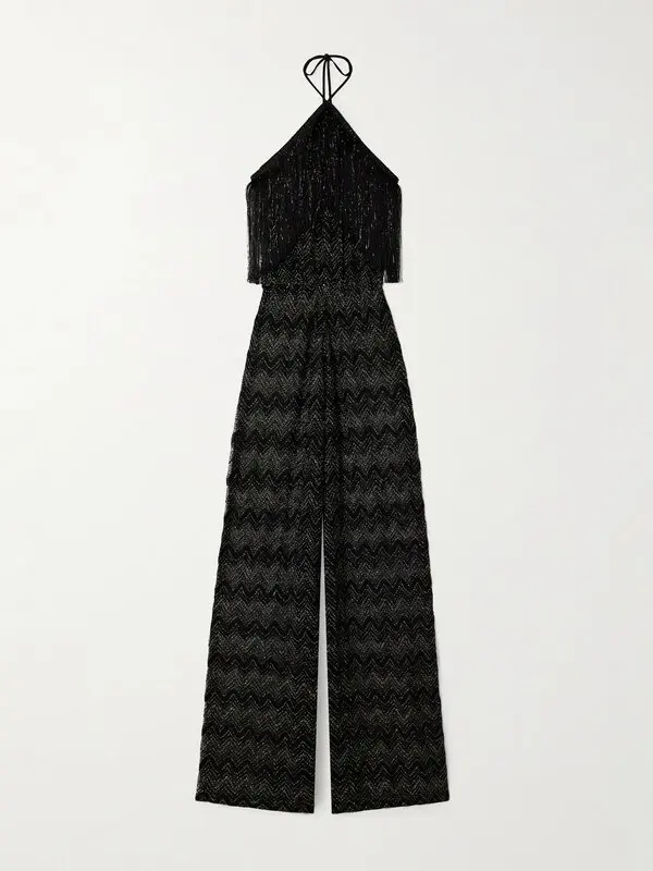 Missoni Fringed Metallic Crochet-knit Jumpsuit - Black