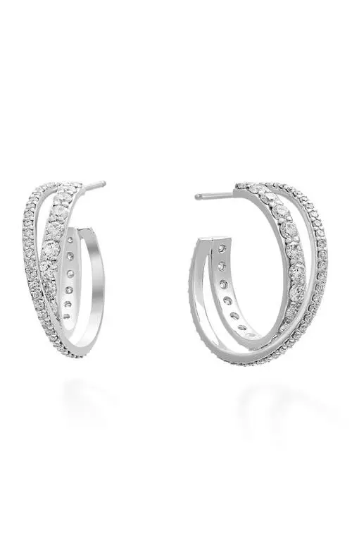 Lana Jewelry Pavé Diamond Crossover Hoop Earrings - White Gold