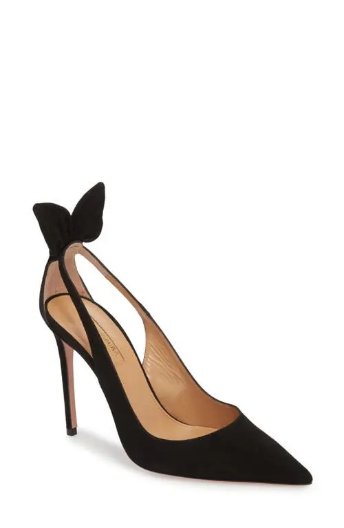 AQUAZZURA Bow Tie Pointed Toe Pump - Black