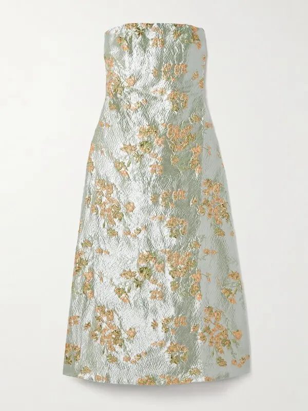 Staud Kennedy Strapless Brocade Midi Dress In Metallic - 40% Off |  Editorialist