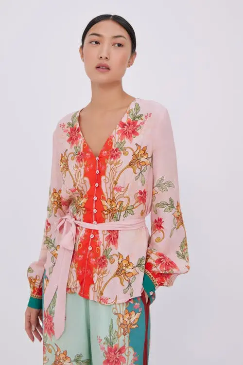 RAISHMA Floral Print Shirt With Tie Detail
