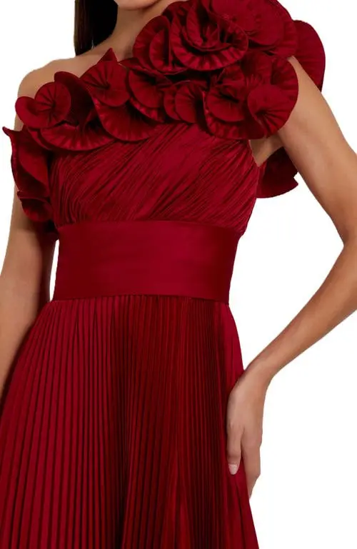 Mac Duggal Pleated Charmeuse One Shoulder Gown - Red