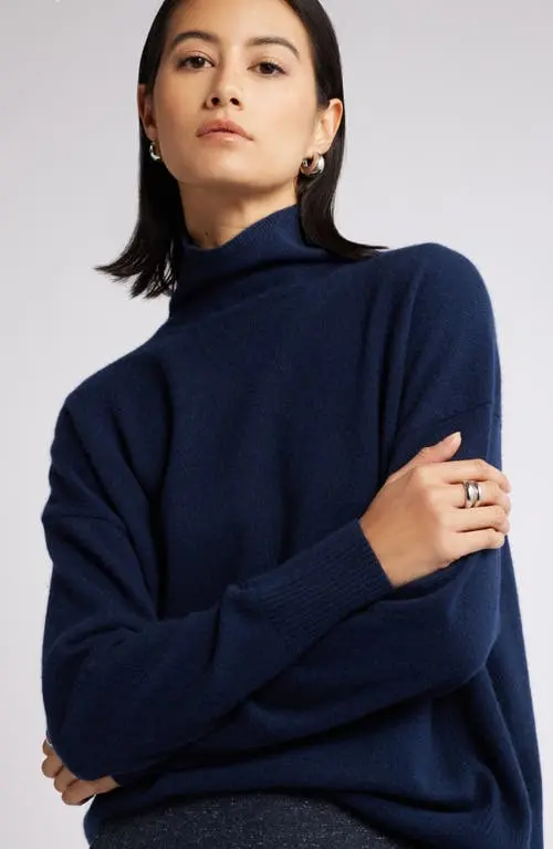 Nordstrom Oversize Cashmere Turtleneck Sweater - Navy Night