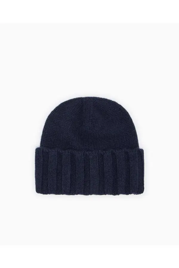 Emporio Armani Ribbed Cashmere Beanie - Navy