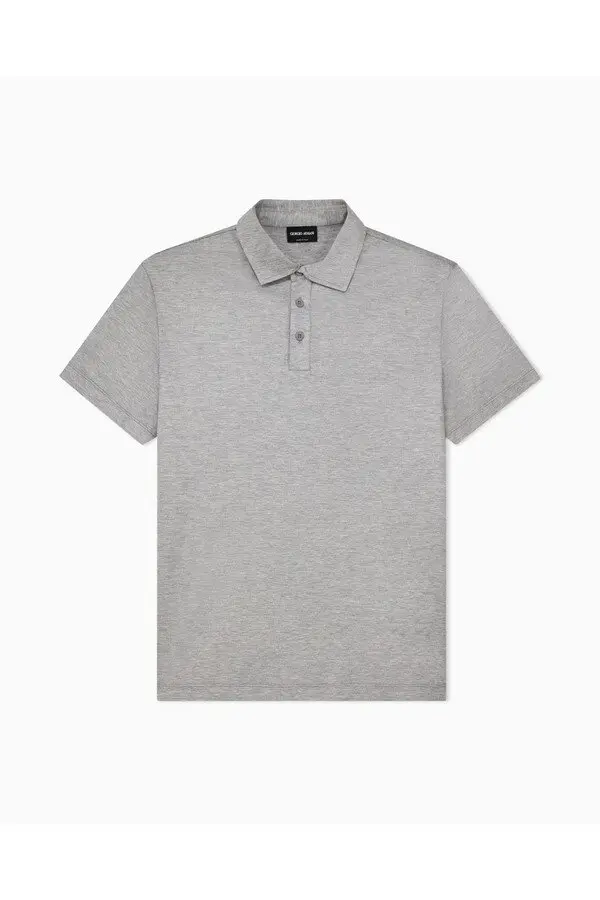 Giorgio Armani Silk And Cotton-mélange Jersey Polo Shirt - Natural