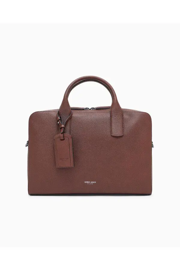 Giorgio Armani Pebbled Leather Briefcase - Brown