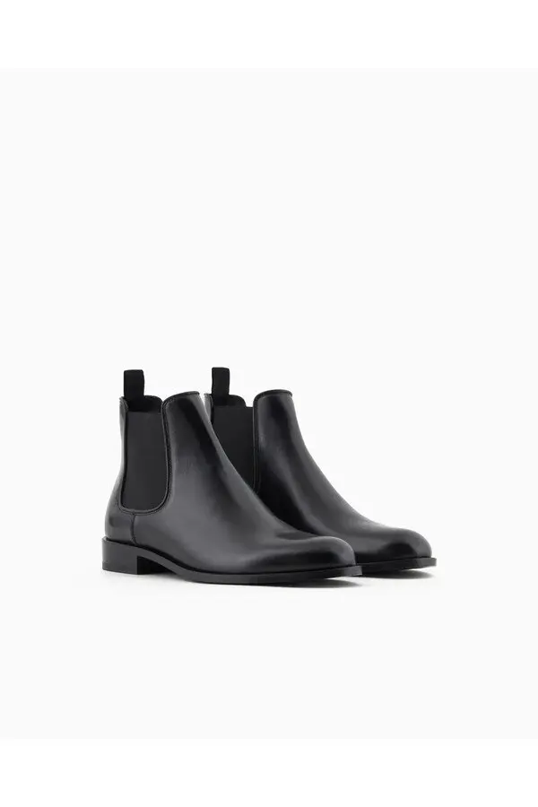 Giorgio Armani Antique-effect Leather Ankle Boots - Black