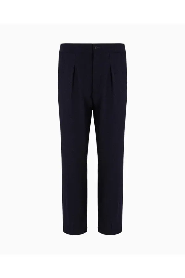Giorgio Armani Single-pleat Virgin Wool And Cashmere Seersucker Trousers - Blue