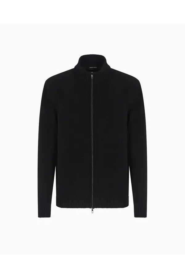 Giorgio Armani Cashmere Zip-up Mock-neck Cardigan - Black