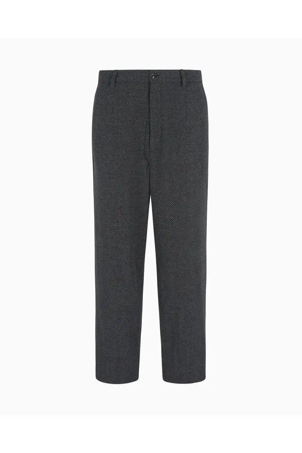 Giorgio Armani Chevron Jacquard Stretch Virgin Wool Trousers - Black