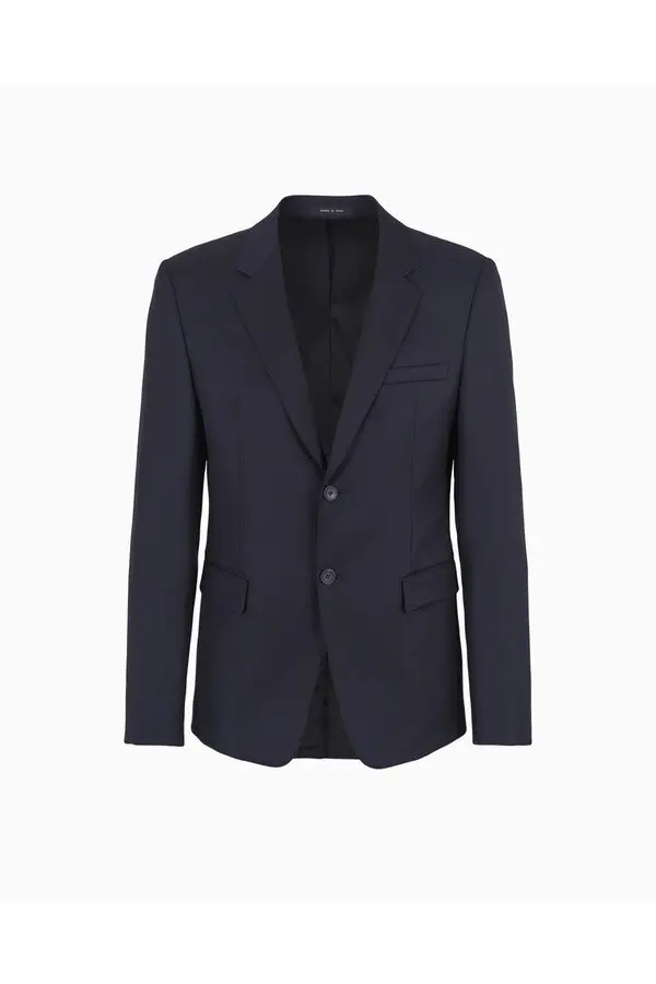 Emporio Armani Single-breasted Virgin-wool Jacket - Navy