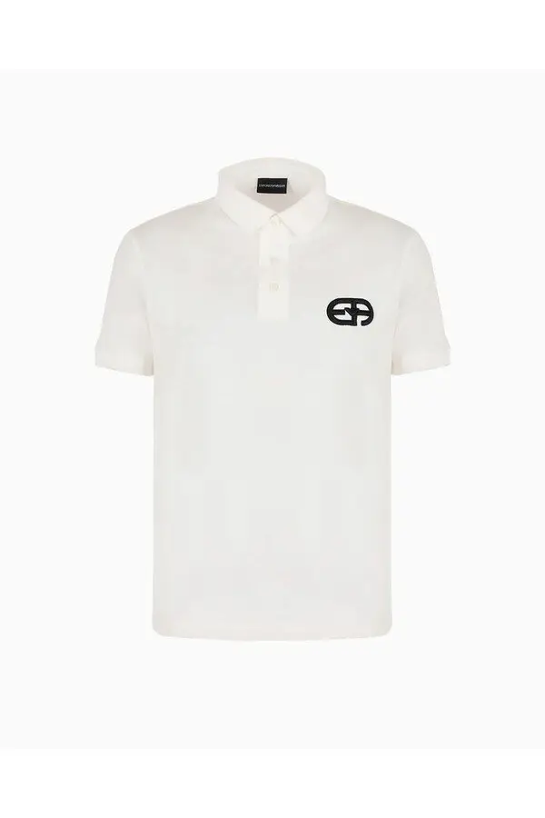 Emporio Armani Lyocell-blend Jersey Polo Shirt With Embossed Ea Logo Embroidery - White