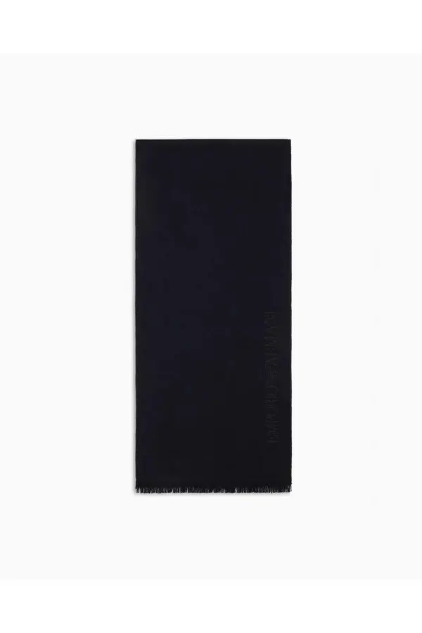 Emporio Armani Wool Scarf With Jacquard Logo Lettering - Navy