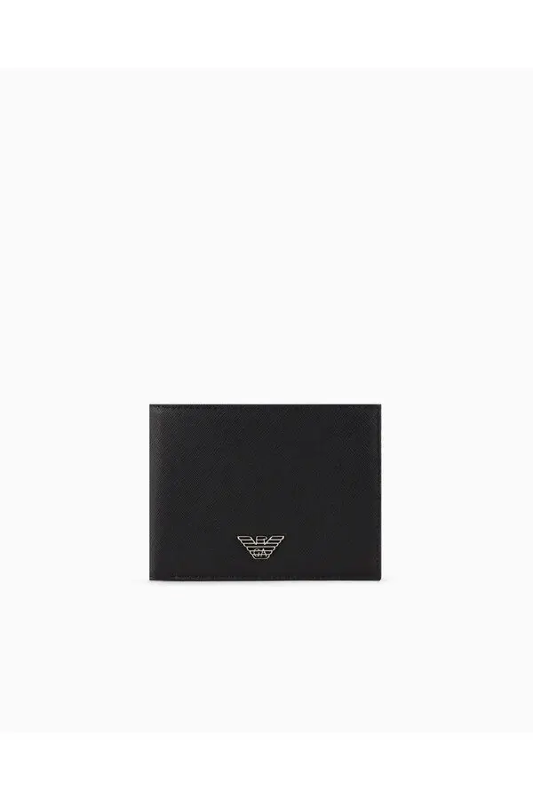 Emporio Armani Asv Regenerated Saffiano Leather Coin-pocket Wallet With Eagle Plate - Black