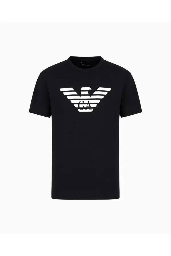 Emporio Armani Pima-jersey T-shirt With Logo Print - Navy