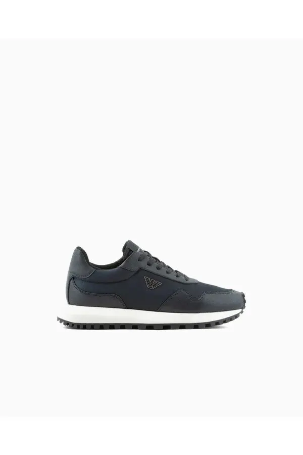 Emporio Armani Recycled Nylon Sneakers With Saffiano Details - Navy