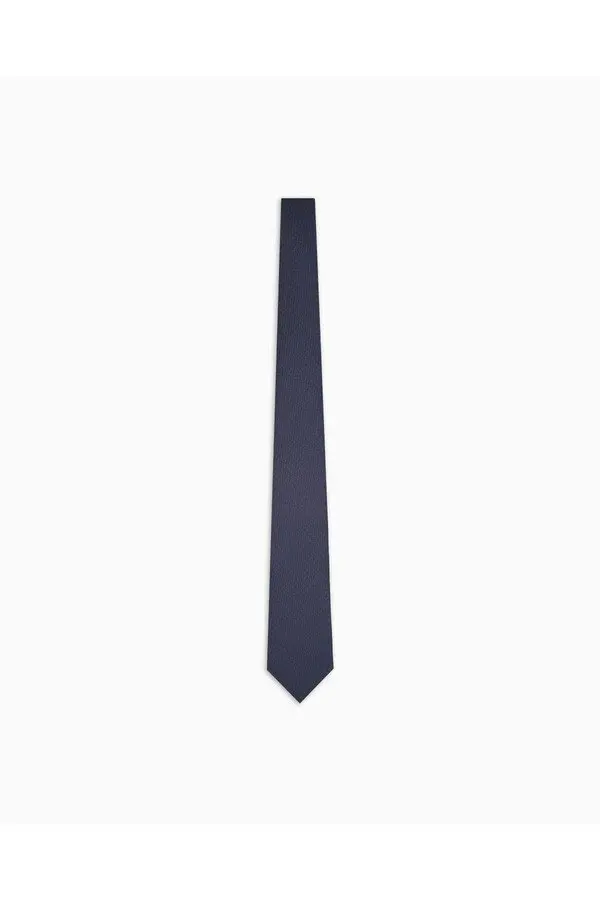Emporio Armani Silk Tie With Jacquard Monogram - Blue