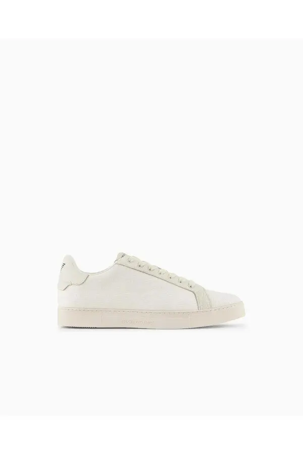 Emporio Armani Nylon Sneakers With Jacquard All-over Eagle - White