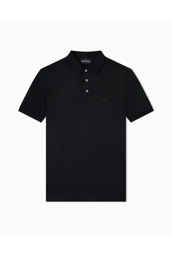 Emporio Armani Asv Lyocell-blend Jersey Polo Shirt - Black