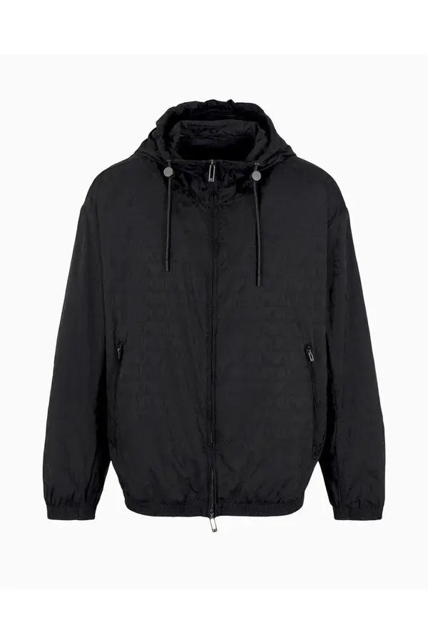 Emporio Armani Lightweight Nylon Blouson With Jacquard Lettering - Black