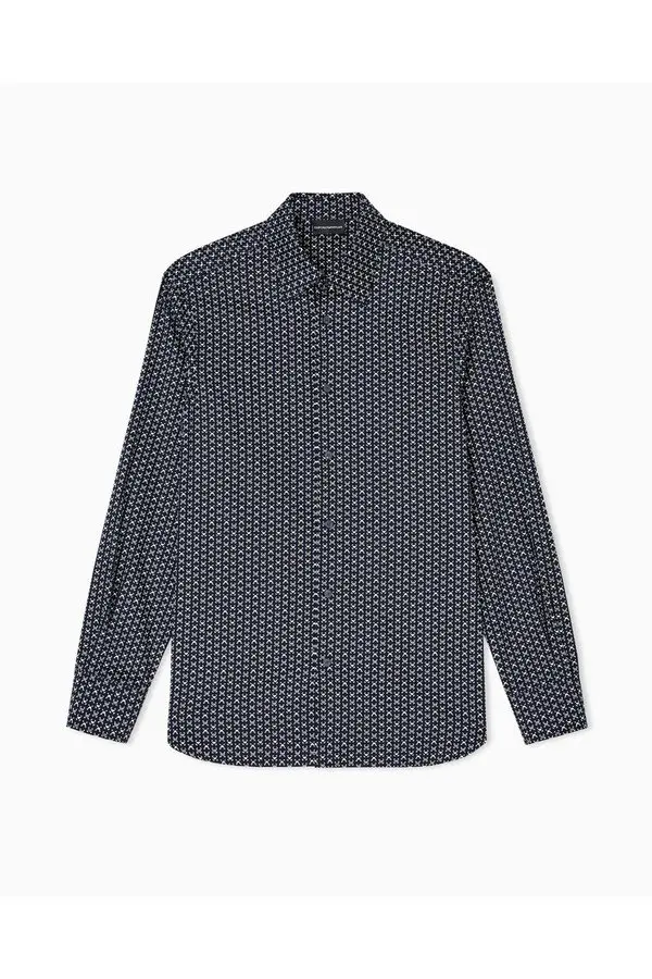 Emporio Armani Printed Stretch Cotton Shirt - Blue