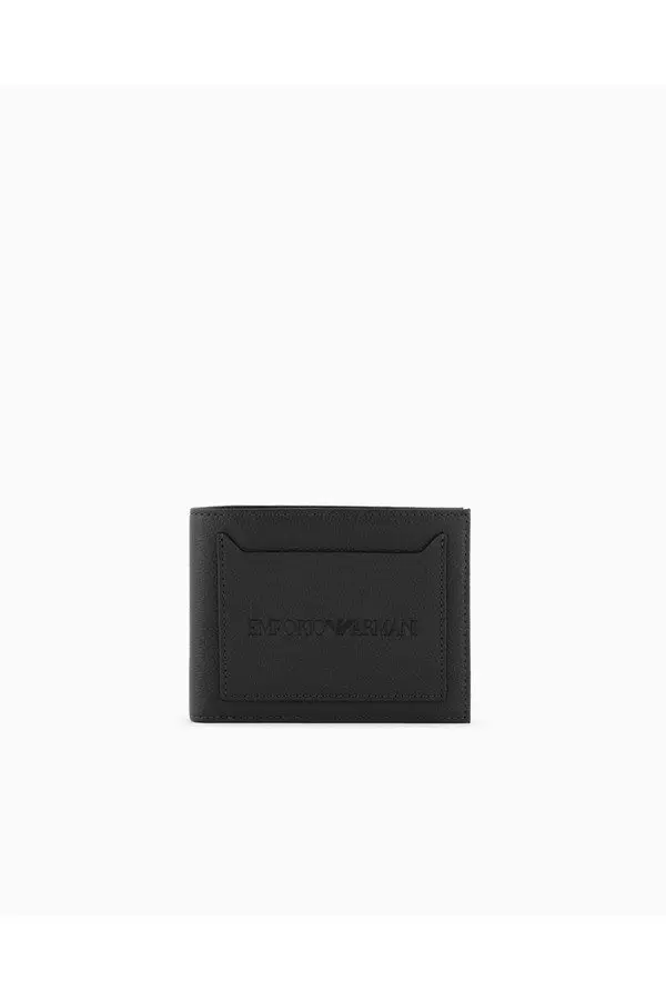 Emporio Armani Tumbled-leather Bi-fold Wallet With Outer Pocket - Black