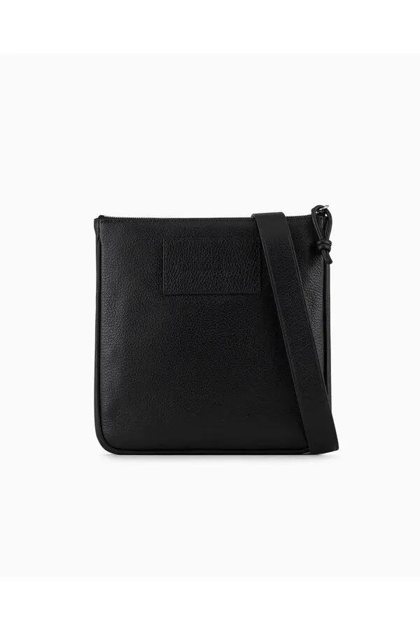 Emporio Armani Flat Tumbled Leather Shoulder Bag - Black