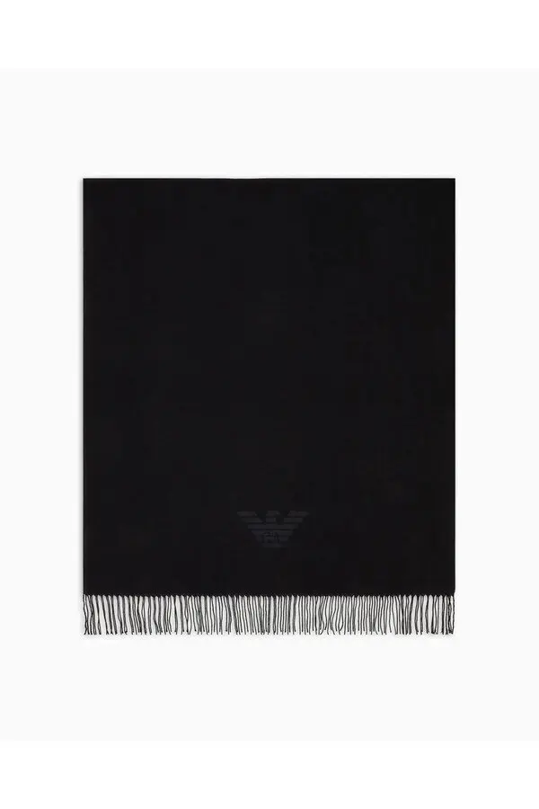 Emporio Armani Fringed Scarf With Eagle Print - Black