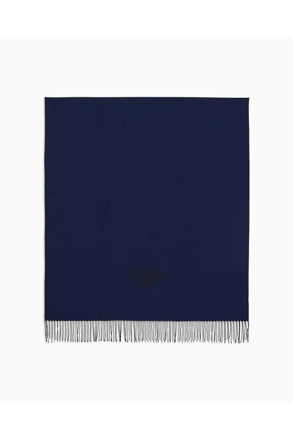 Emporio Armani Fringed Scarf With Eagle Print - Navy