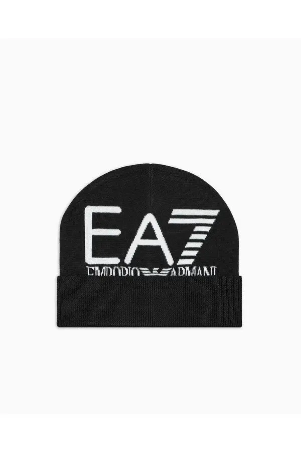 EA7 Visibility Beanie With Oversized Logo - Black