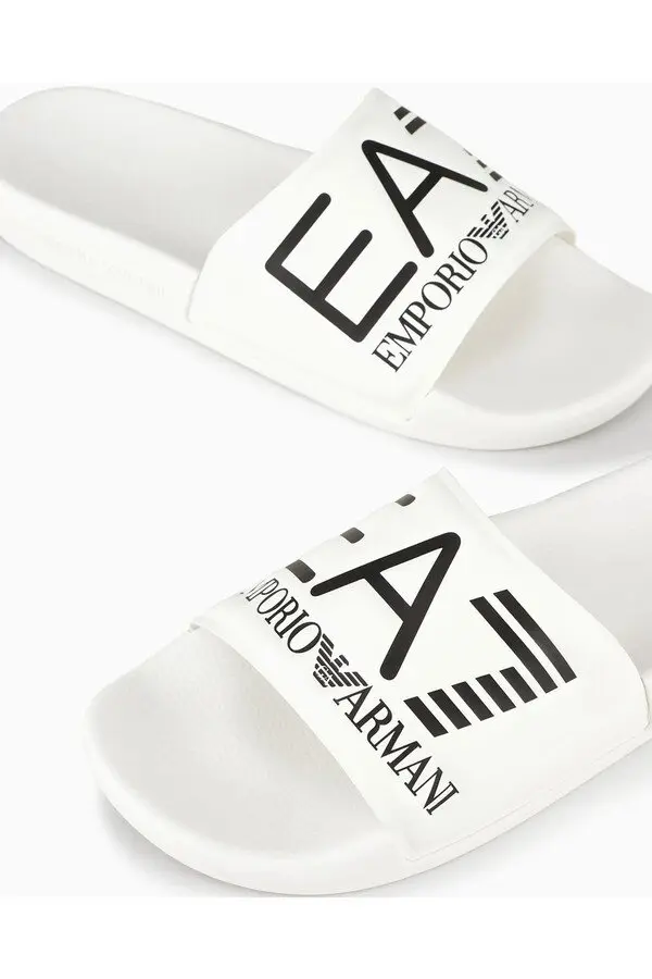 Emporio Armani Ea7 Slides With Oversized Logo - White