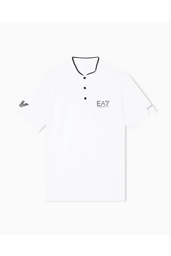Emporio Armani Tennis Pro Henley-collar Polo Shirt In Ventus7 Technical Fabric - White