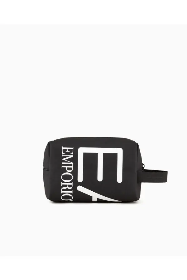 Emporio Armani Washbag With Oversized Logo - Black
