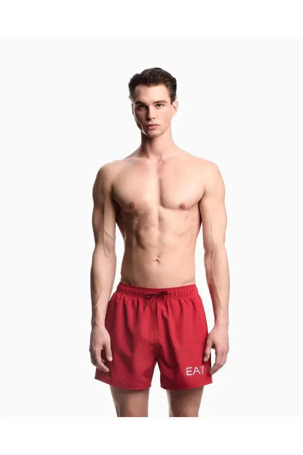 EA7 Swim Trunks With Logo - Red