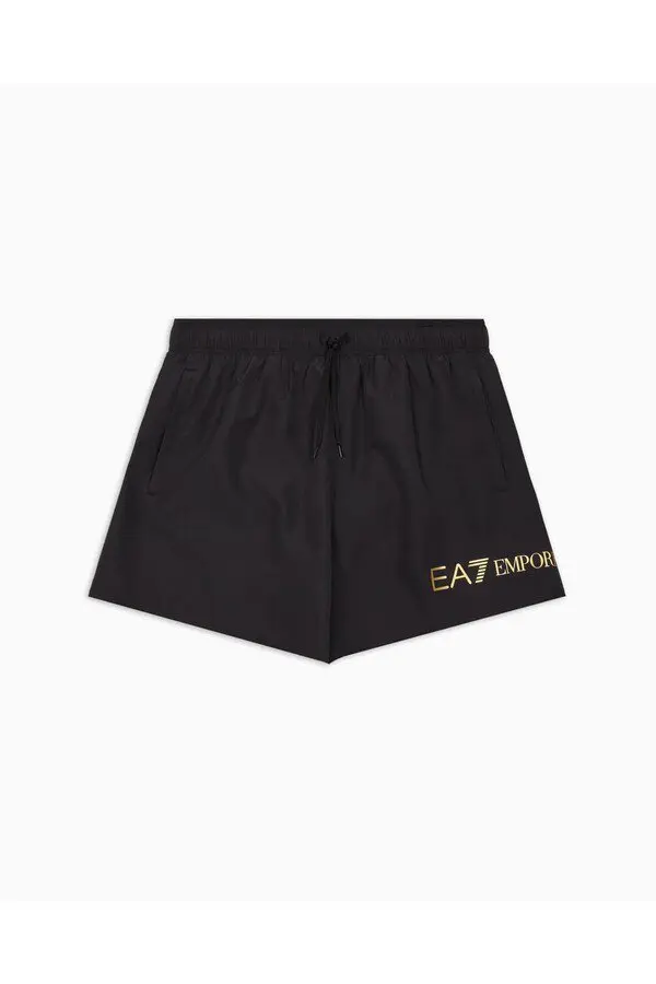 Emporio Armani Swim Trunks With Logo - Natural