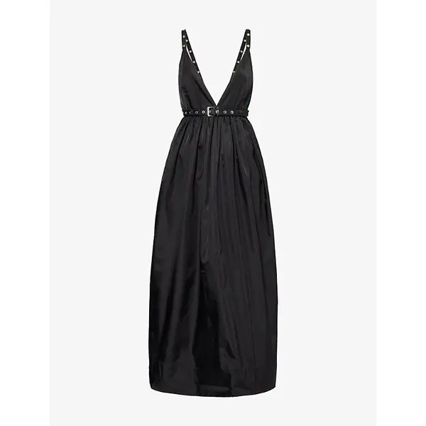GANNI Duchesse Strap V-neckline Nylon Midi Dress